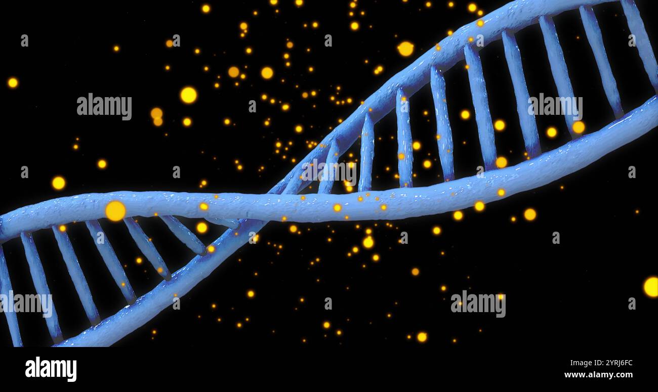 Image of dna strand over moving spots Stock Photo - Alamy