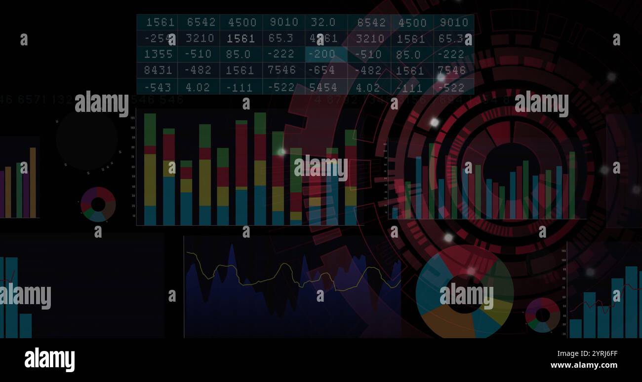 Image of diagrams and scope scanning over data processing Stock Photo - Alamy