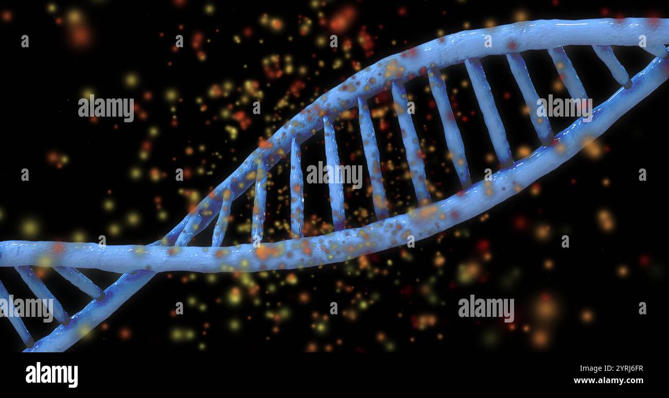 Image of dna strand over moving spots Stock Photo - Alamy