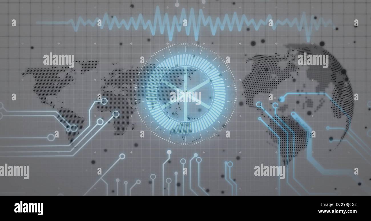 Image of digital data processing, globe over circuit board Stock Photo - Alamy