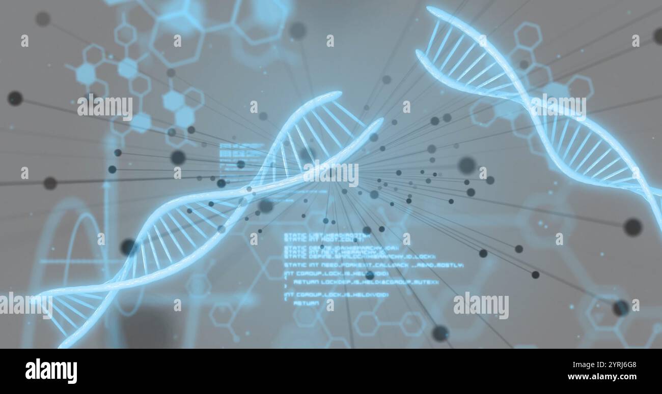 Image of digital data processing over dna strands spinning Stock Photo - Alamy