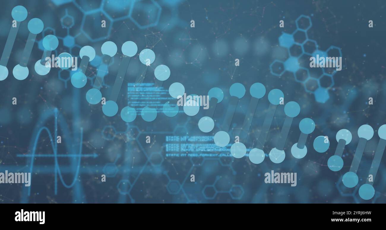 Image of digital data processing over dna strand spinning Stock Photo ...