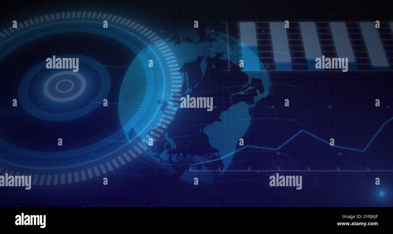 Image of scope scanning over diagrams and globe Stock Photo - Alamy