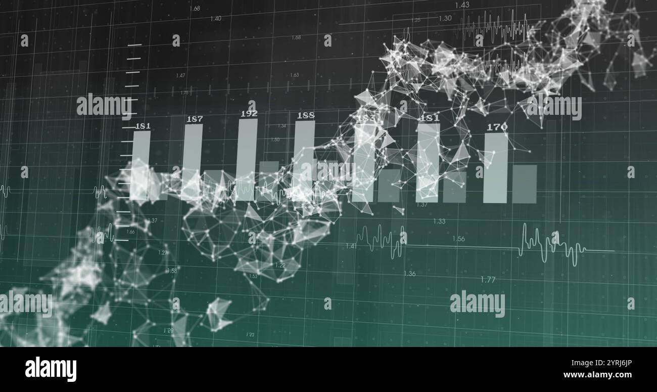 DNA strand and bar chart image over financial data background Stock ...