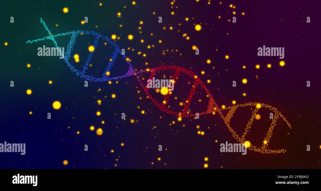 Image of dna strand over moving spots Stock Photo - Alamy