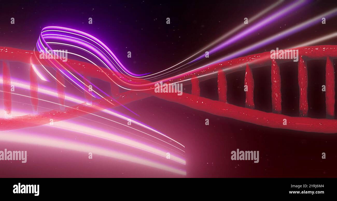 DNA strand with glowing purple and pink light trails in image Stock ...
