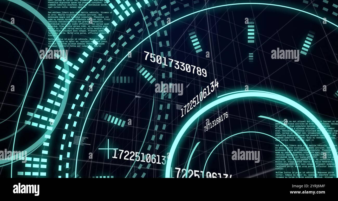 Digital data and numbers image over grid background with curved lines ...