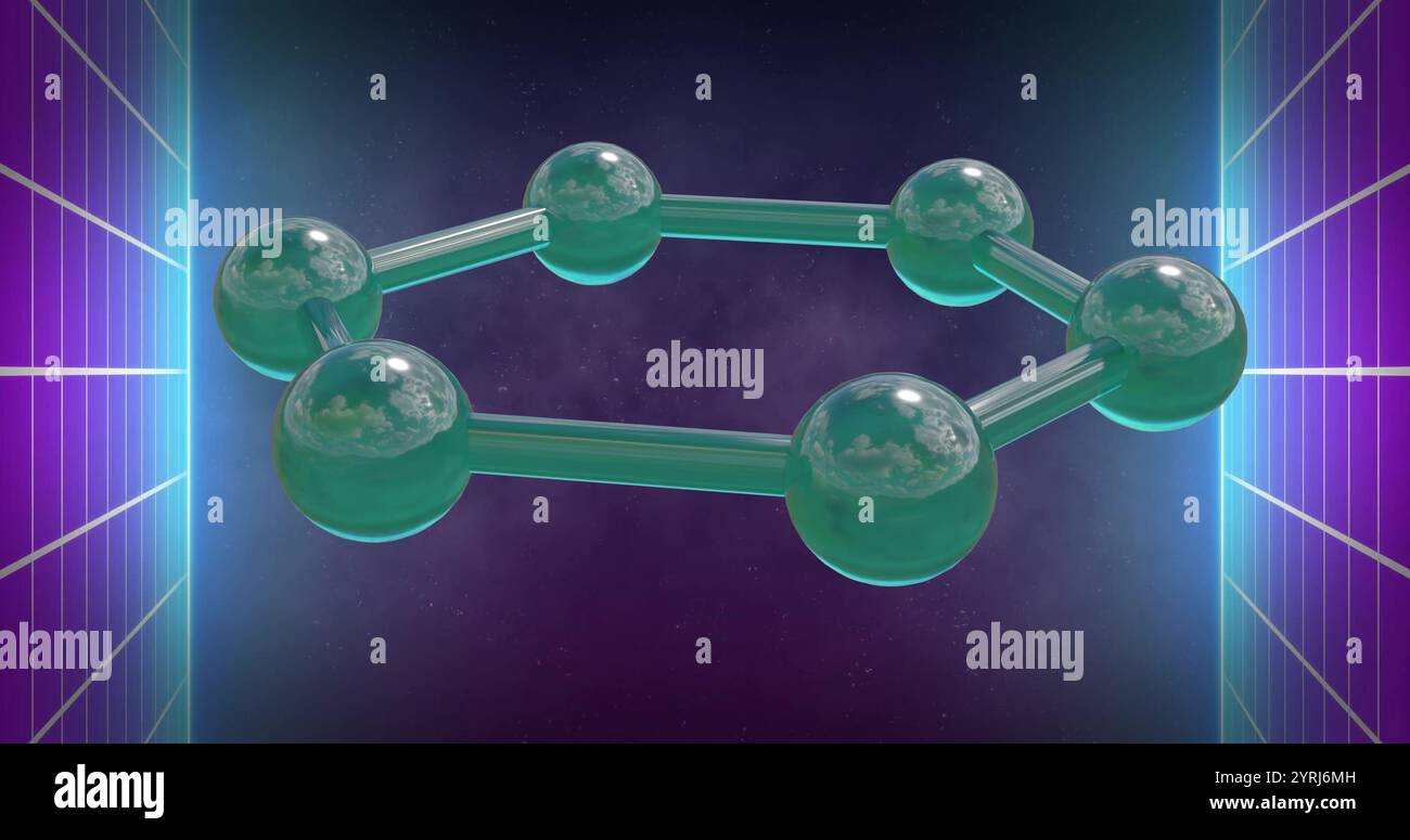 Hexagonal molecular structure image over cosmic background with glowing lines Stock Photo - Alamy