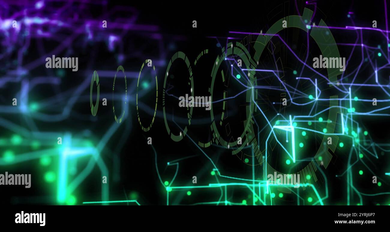 Image Of Digital Data Processing Over Scope Scanning On Black Background Global Connections
