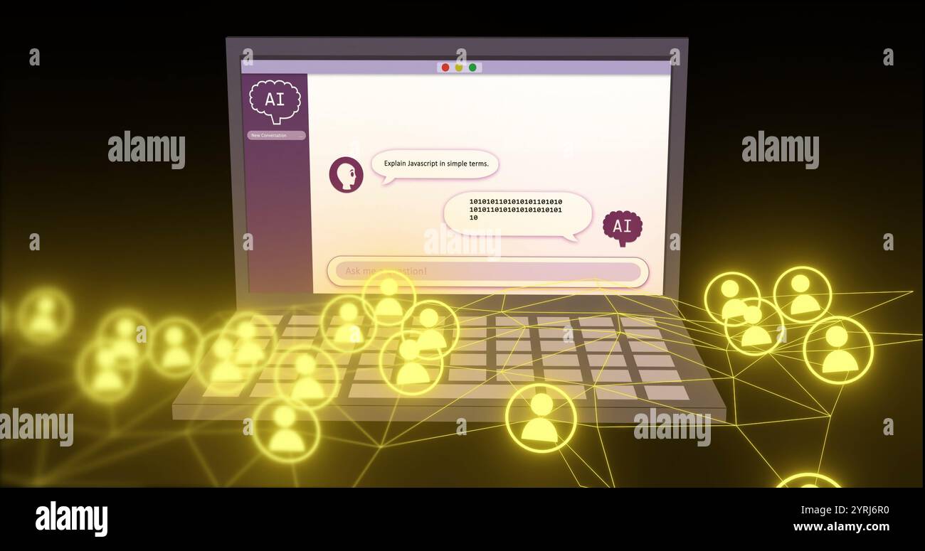 Image Of Ai Chatbot Explaining Javascript Over Network Of Connected 4818