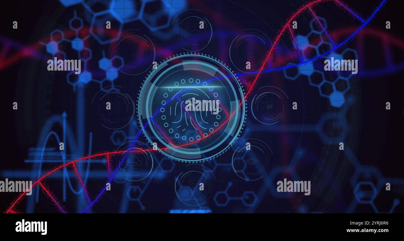 Image of dna strand, data processing over biometric fingerprint Stock ...
