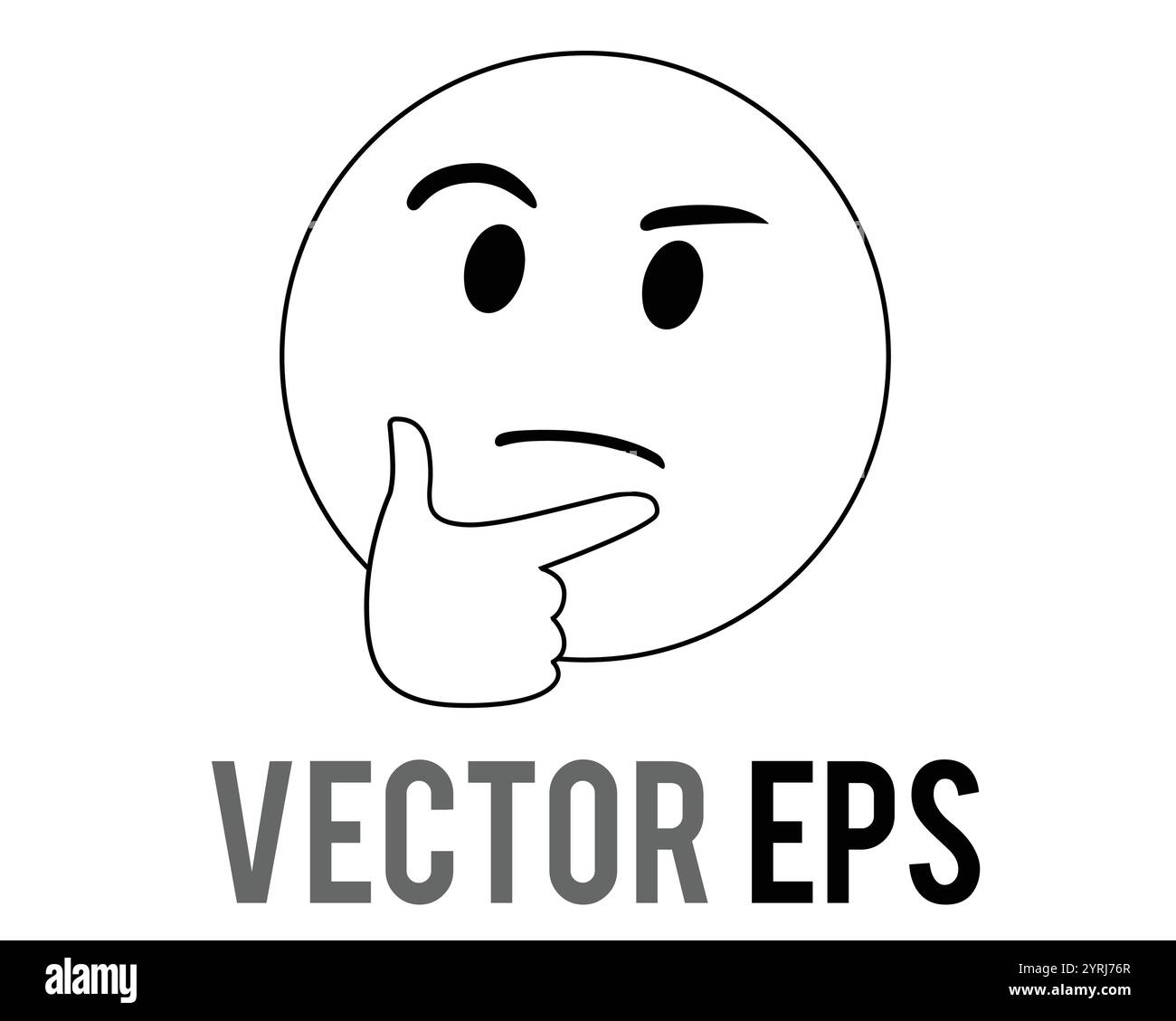 The isolated black line considering and thoughtful face with right hand ...