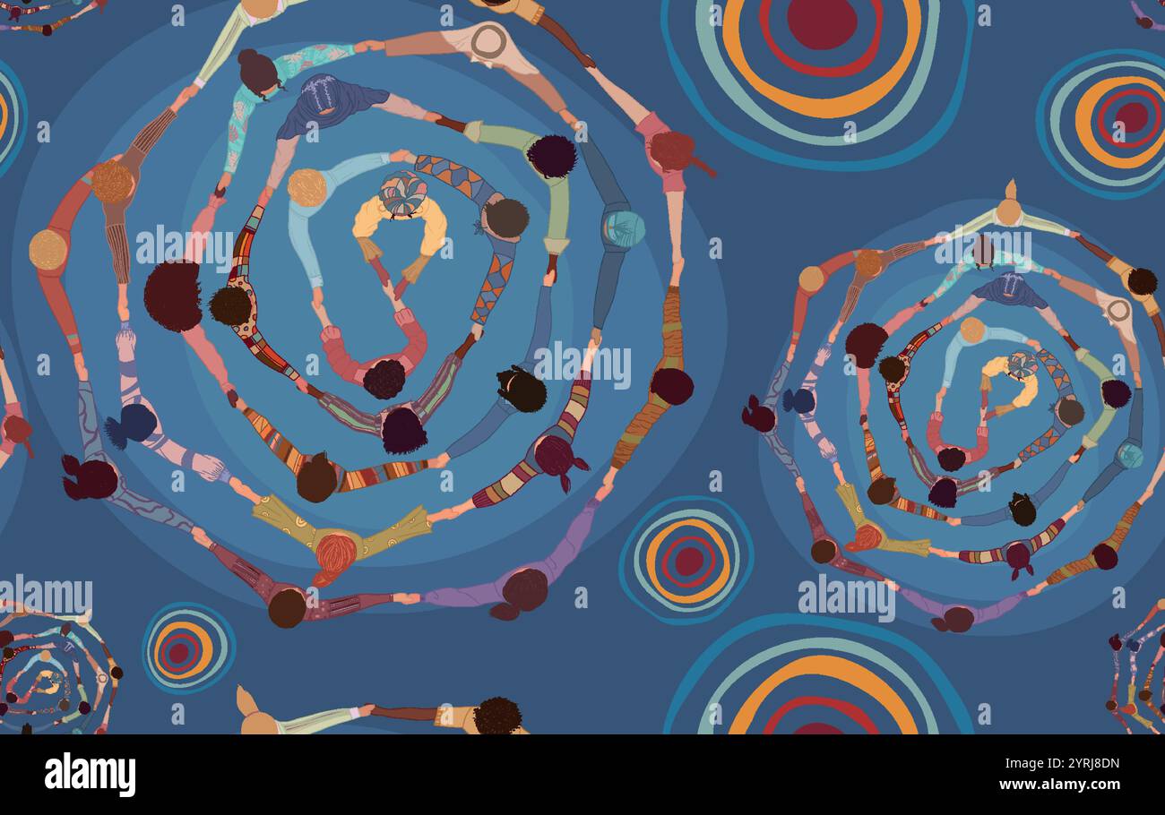 Backdrop seamless pattern with group of diverse people in a circle from ...