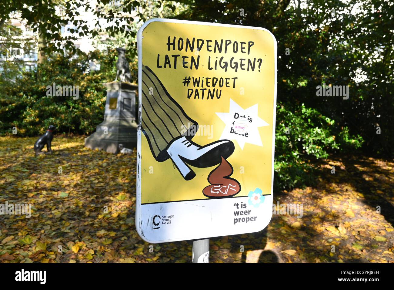 Hondenpoep (Dog Poop) warning sign in Leopoldpark – Ostend, Belgium ...