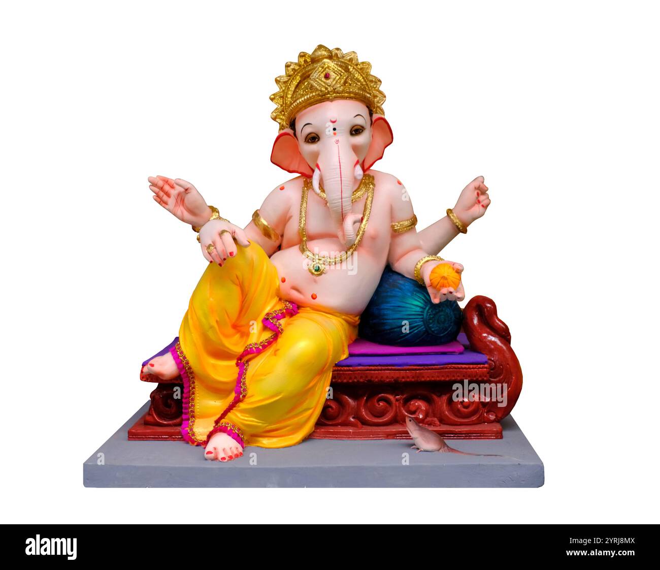 Hindu God Ganesha on white background, Ganesha Idol. Ganesh festival ...