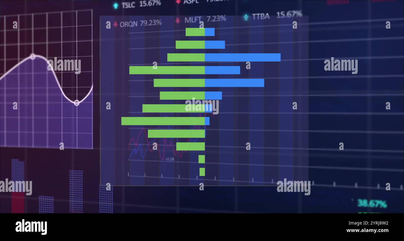 Image of graphs, charts and financial data processing on black background Stock Photo - Alamy