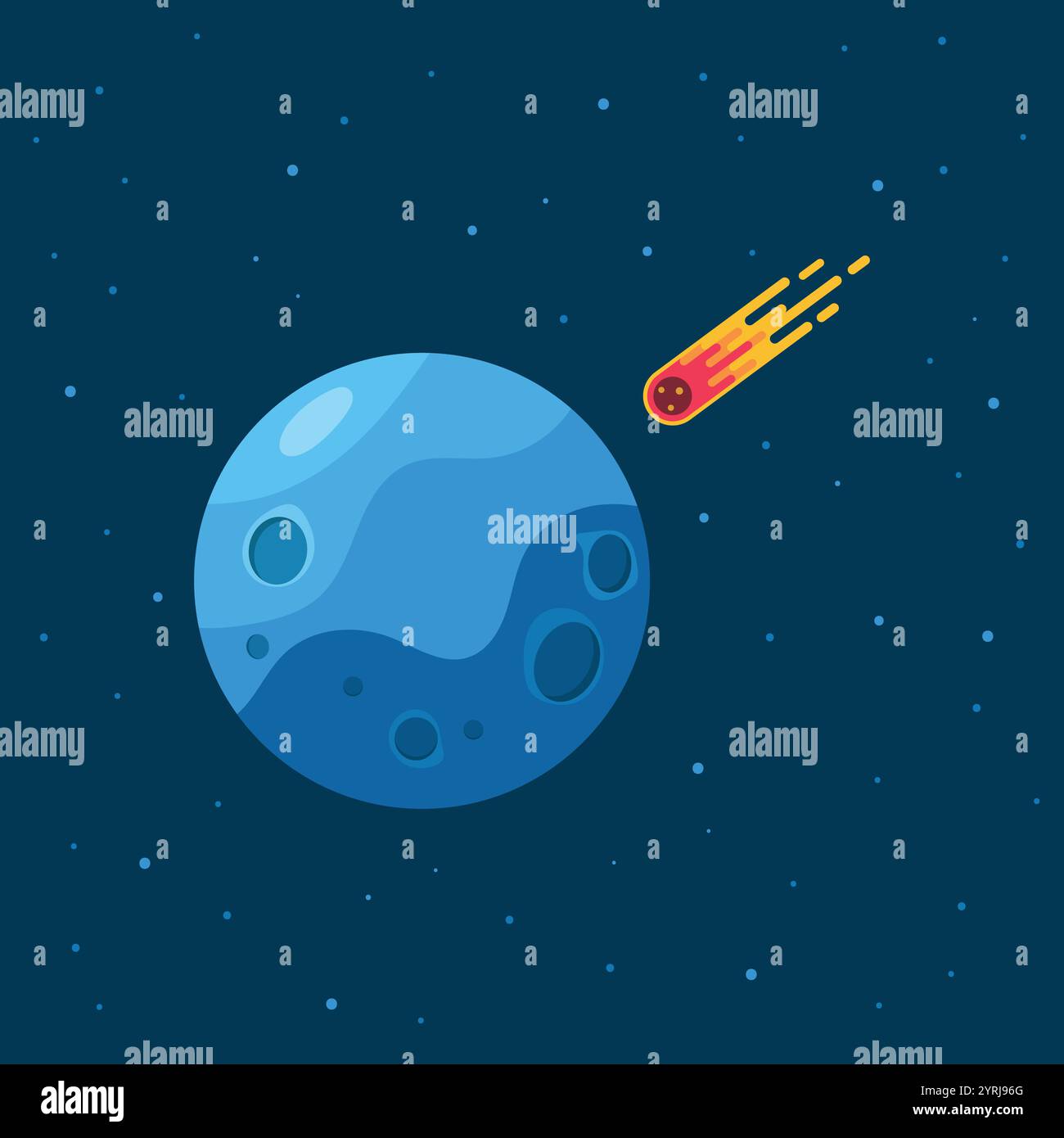 Fired Asteroid In Collision With Planet. Meteor impact on blue planet. Vector illustration Stock ...
