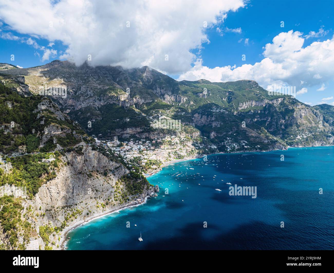 Positano from drone amalfi drive hi-res stock photography and images ...
