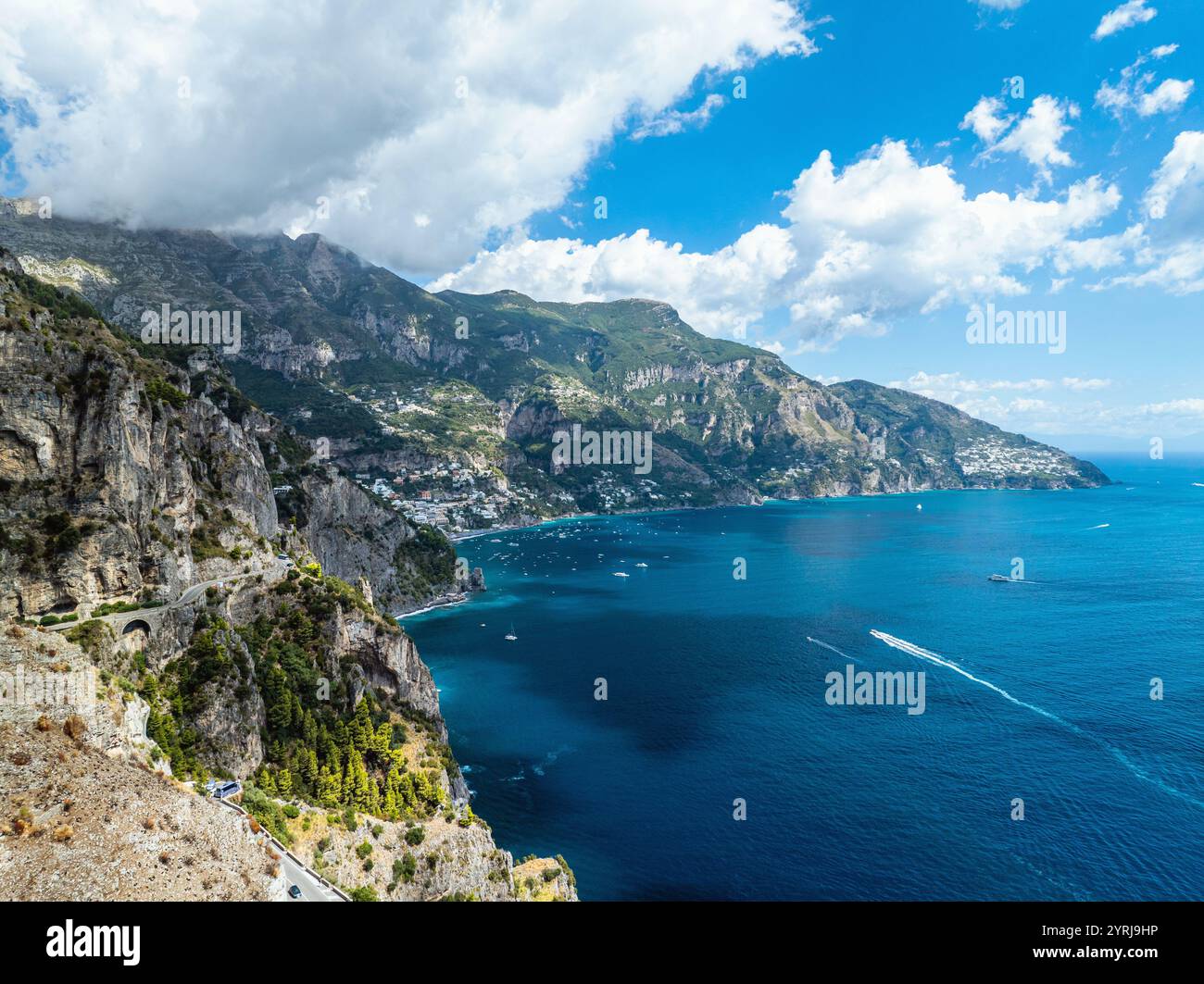 Amalfi Drive from a drone, Amalfi Coast, Positano, Italy Stock Photo ...