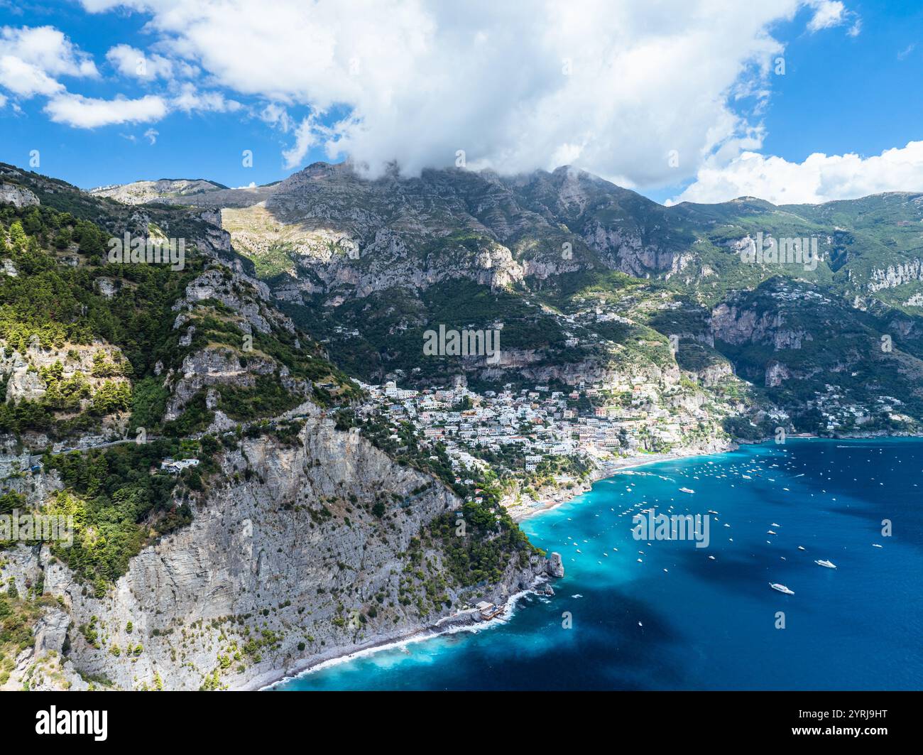 Amalfi Drive from a drone, Amalfi Coast, Positano, Italy Stock Photo ...