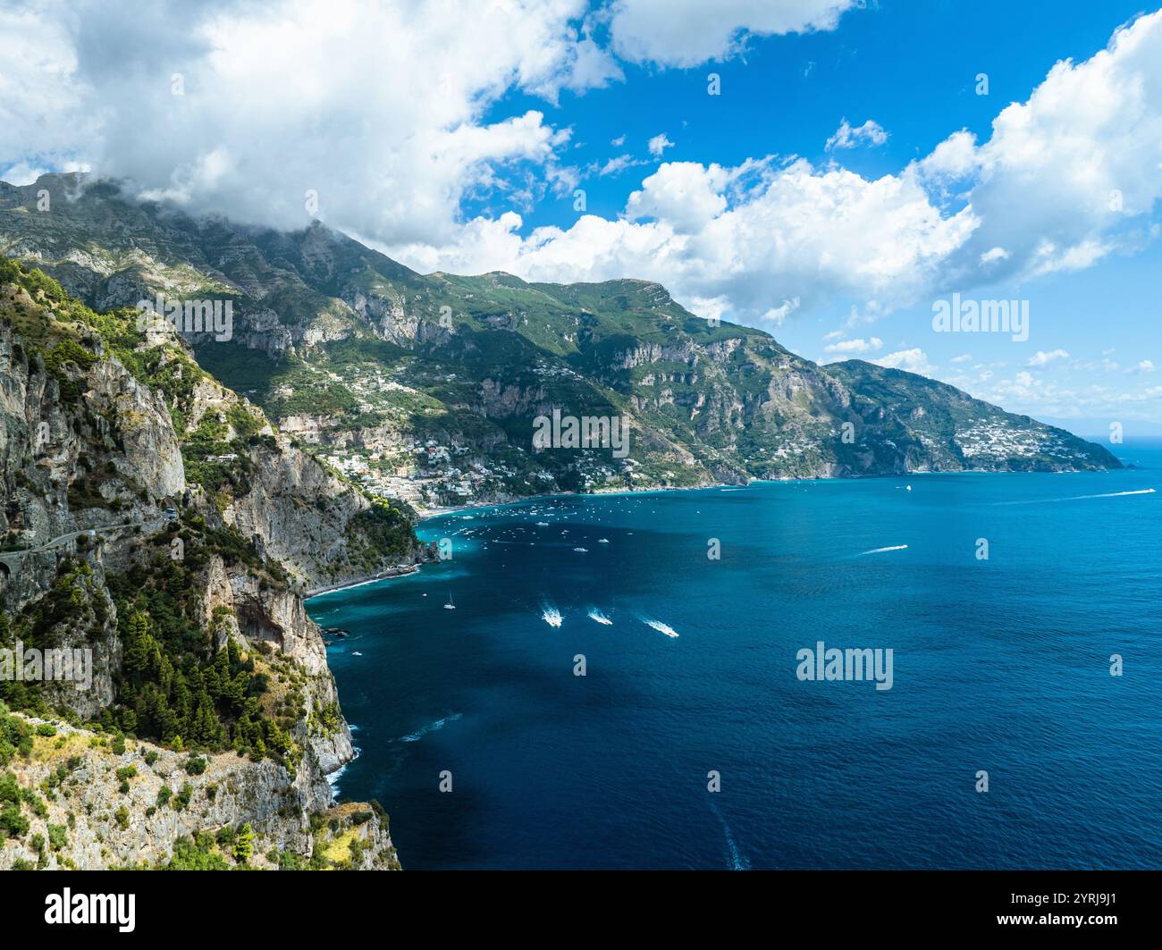 Amalfi Drive from a drone, Amalfi Coast, Positano, Italy Stock Photo ...