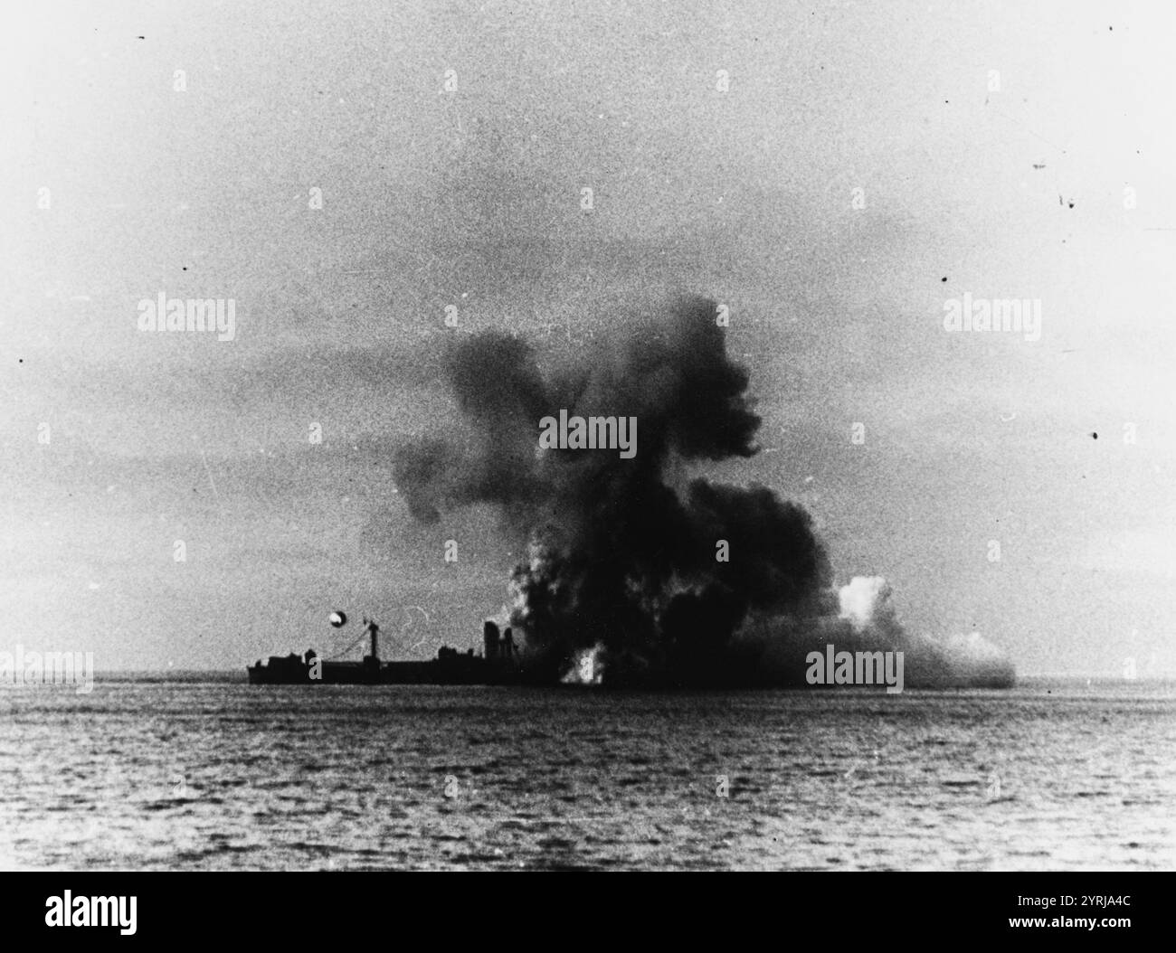 Torpedoing a barrage balloon carrying steamship, by a German U-boat ...