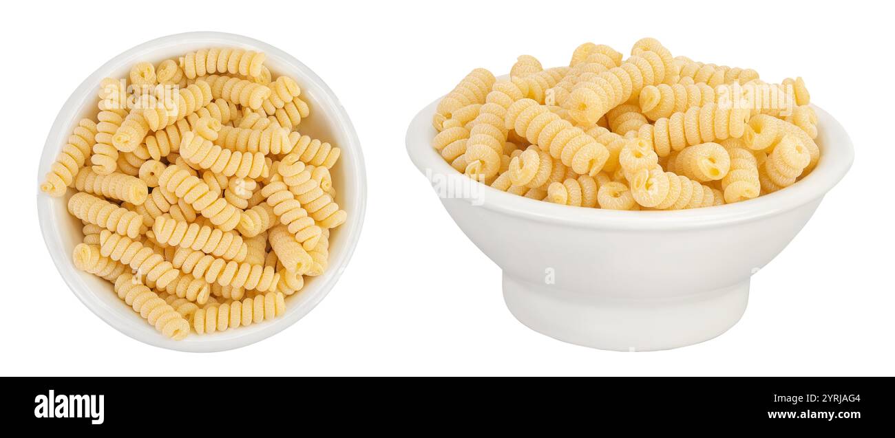 Italian spiral shaped pasta, Fusilli bucati macaroni in ceramic bowl ...