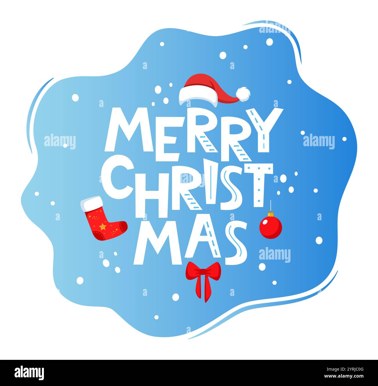 Merry Christmas text decorated lettering. Greeting card design element ...