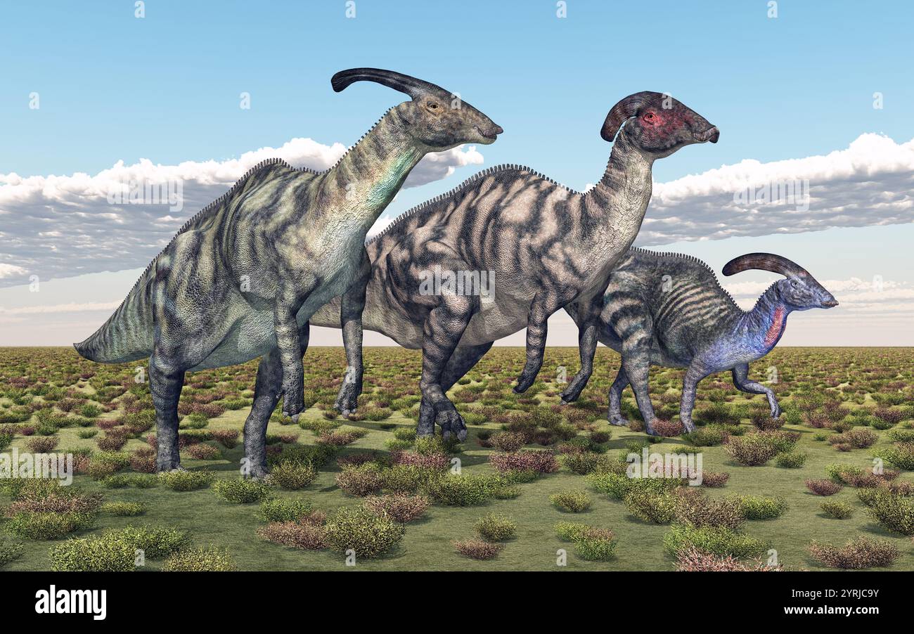 Dinosaur Parasaurolophus in a landscape Stock Photo - Alamy