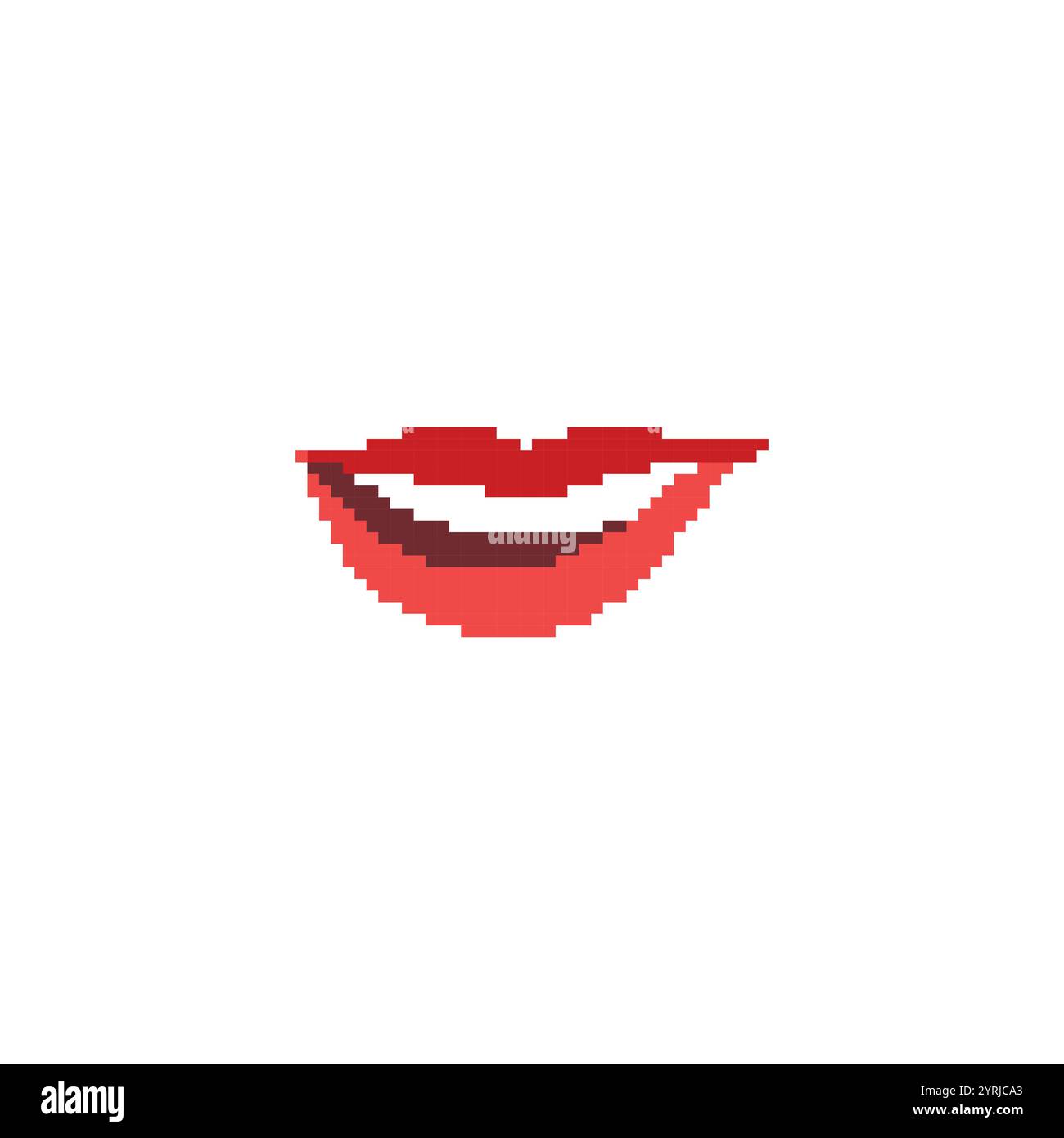 Pixelated red lips illustration. Simple pixel art red lips with open ...