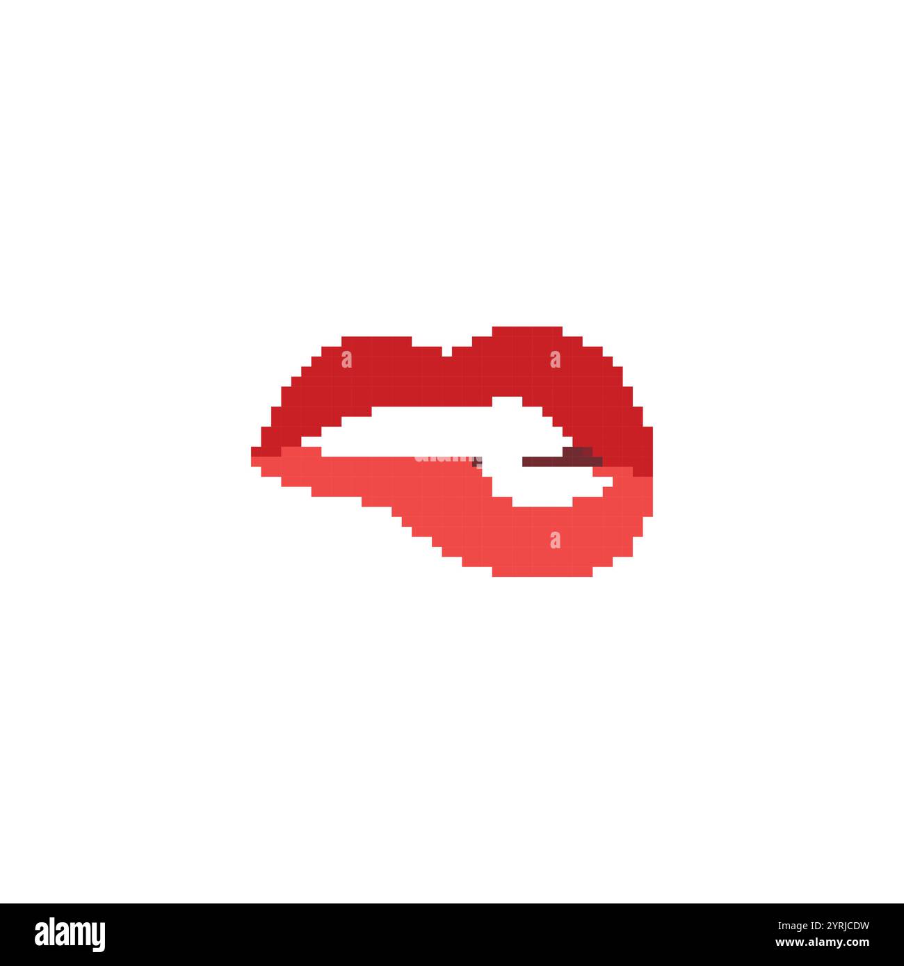 Pixelated red lips illustration. Simple pixel art red lips with open ...