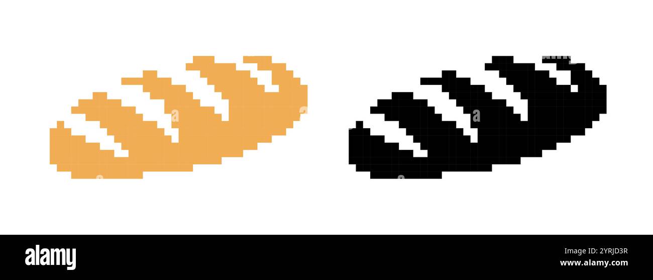 Pixelated loaf of bread illustration. Simple pixel art of a golden ...