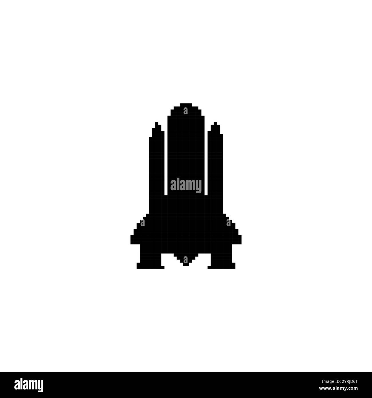 Pixel art black rocket silhouette. Minimalistic rocket icon in retro ...