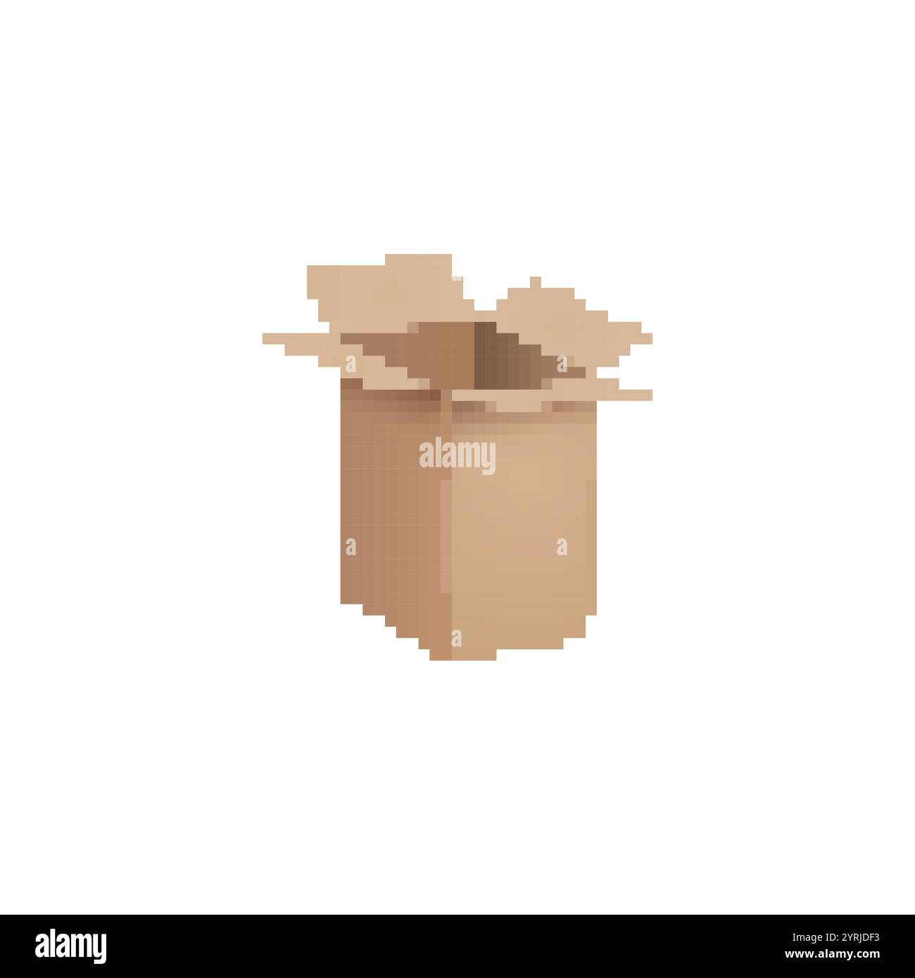 Pixelated open cardboard box illustration. Simple pixel art of a brown ...
