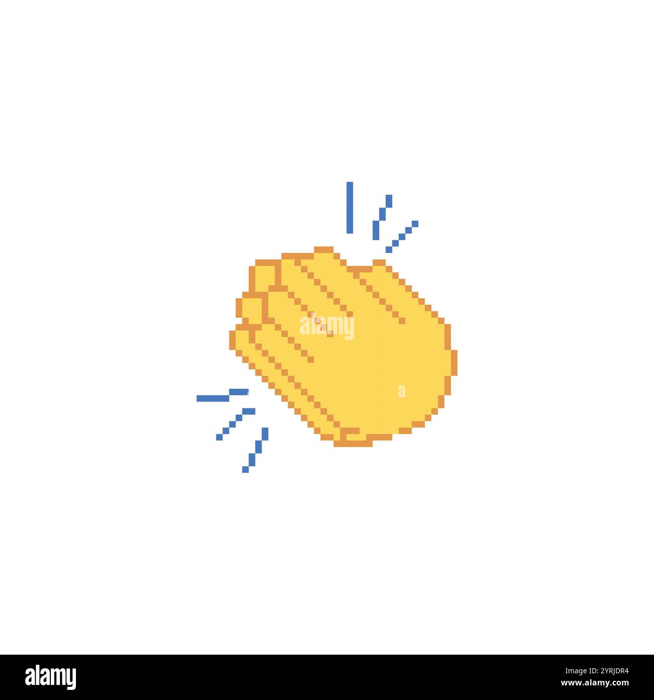 Pixel art clapping hands icon in yellow with motion lines. Retro-style applause gesture ...