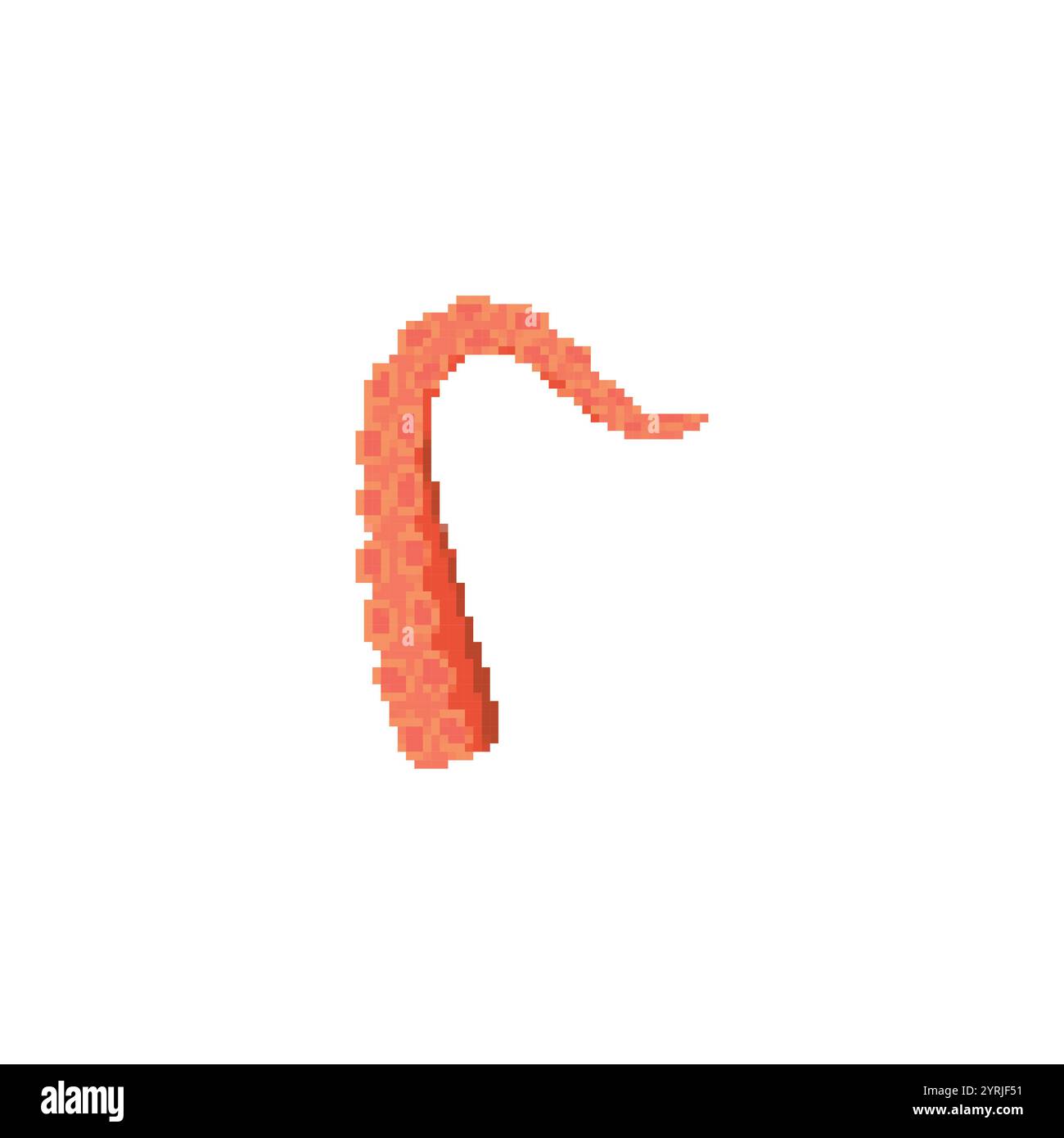 Pixelated octopus tentacle illustration. Simple pixel art of a curled ...