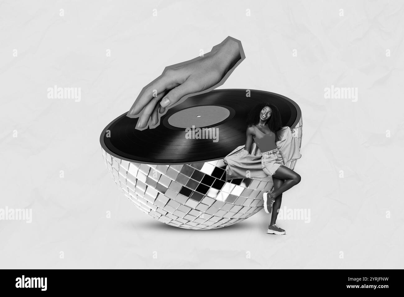 Creative photo 3d collage artwork postcard poster of big arm young girl ...