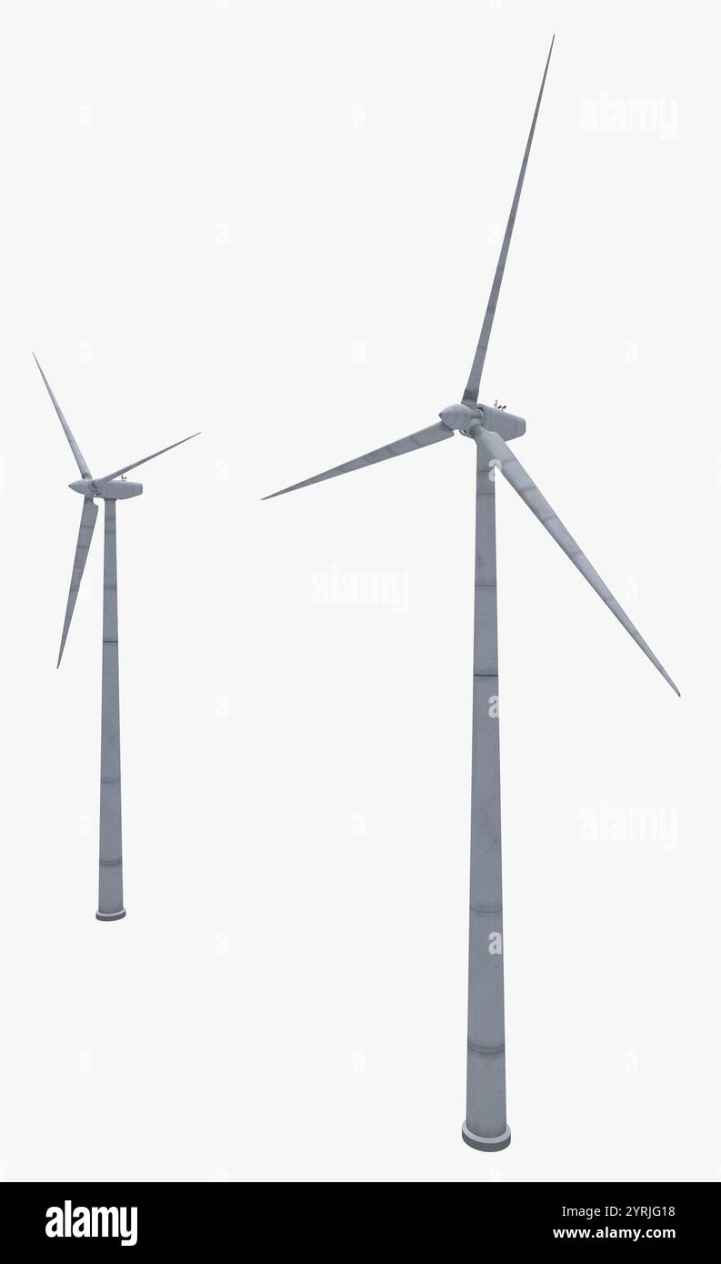 Wind turbines isolated on white background Stock Photo - Alamy