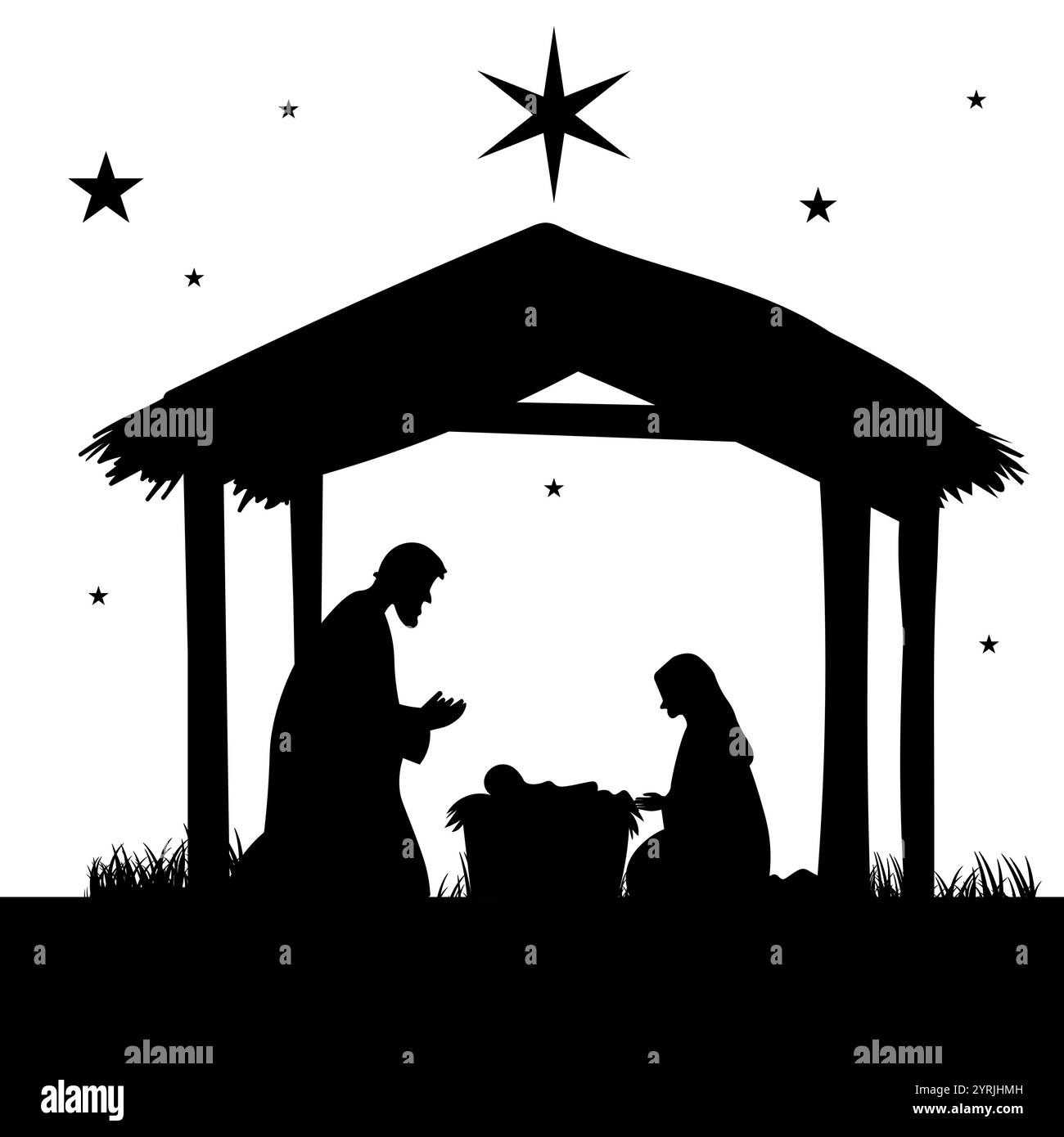 Nativity Christmas Mary, Joseph, baby Jesus starry night. Silhouette ... Nativity Christmas Mary, Joseph, baby Jesus starry night. Silhouette ...