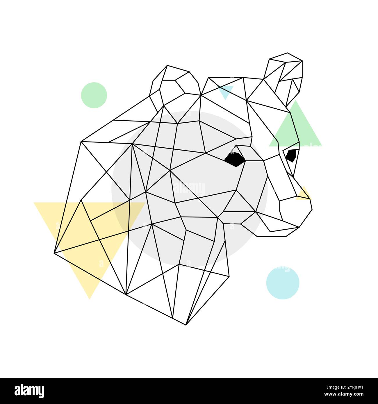 Geometric bear head illustration with abstract shapes. Minimalist line art design featuring ...