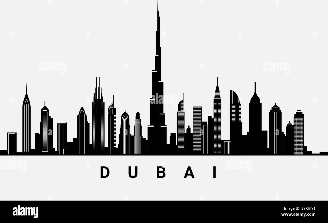 United Arab Emirates skyline landmarks silhouette, black vector ...