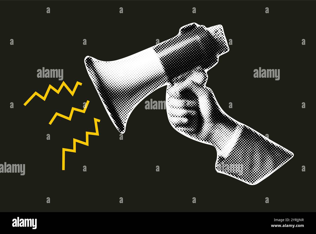 Halftone megaphone illustration lightning bolts. Announcement message ...
