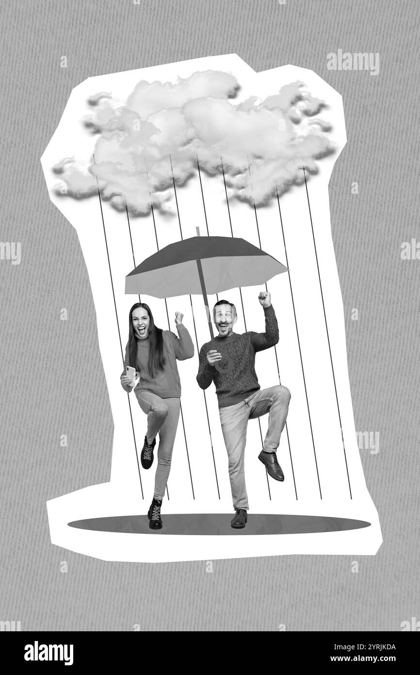 Creative photo 3d collage artwork postcard poster of happy crazy couple ...