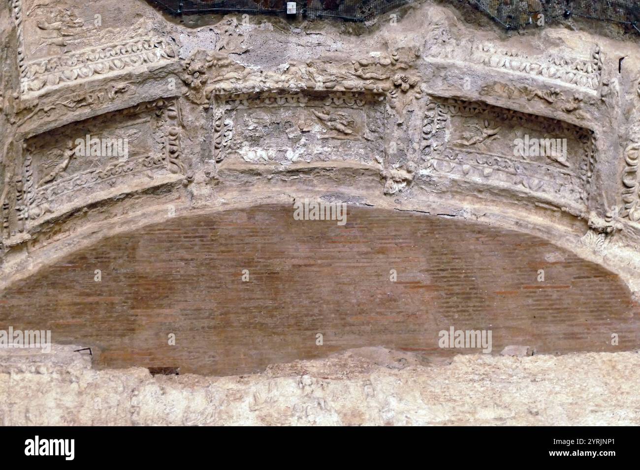 Painted frescos inside the Colosseum or Coliseum, amphitheatre in the ...