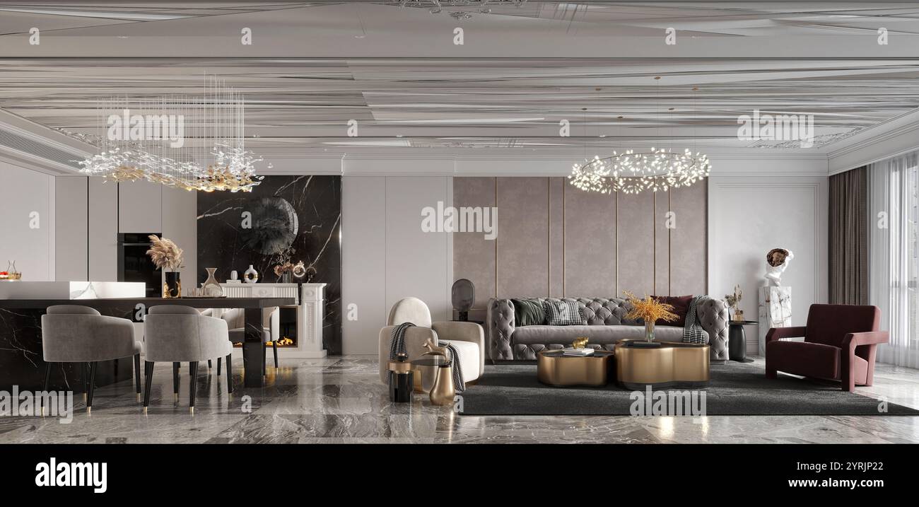 3d render of luxury home interior Stock Photo - Alamy