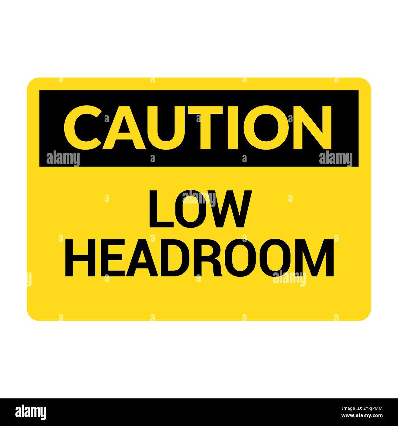 Caution low headroom warning sign in yellow and black. Safety signage ...