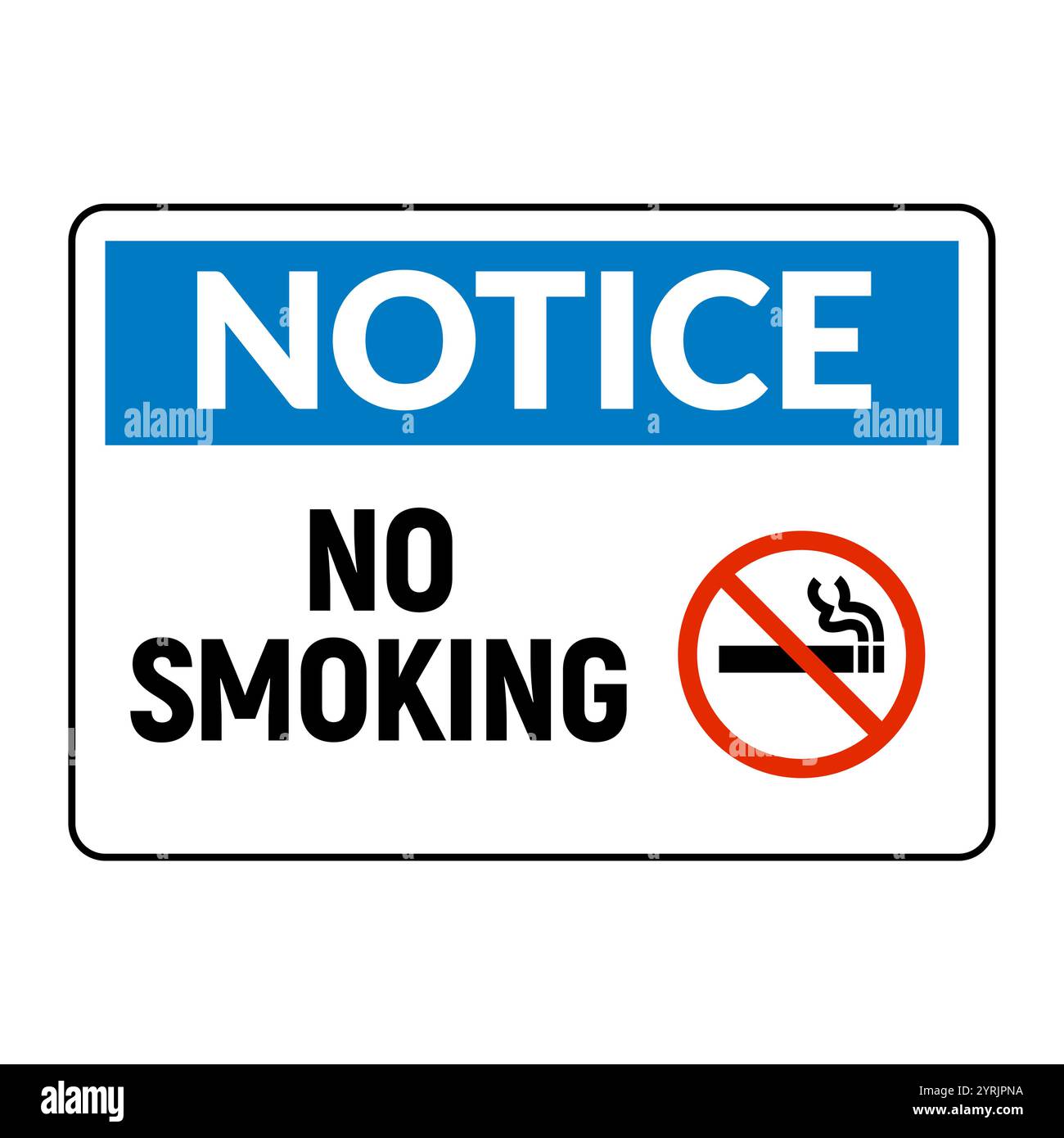 Notice no smoking sign with symbol in blue, black, and red. Prohibition ...