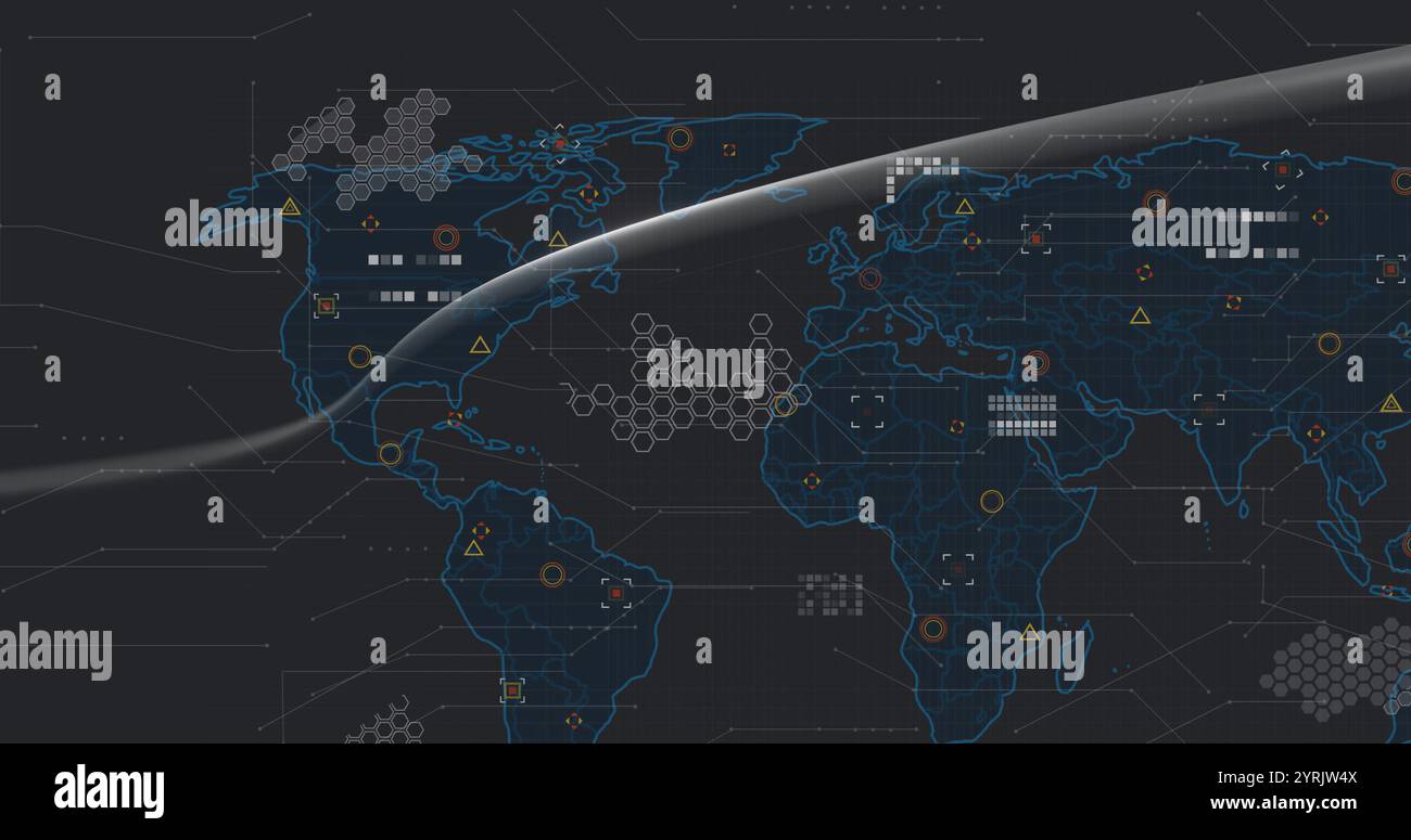 Global network connections and data processing image over world map ...