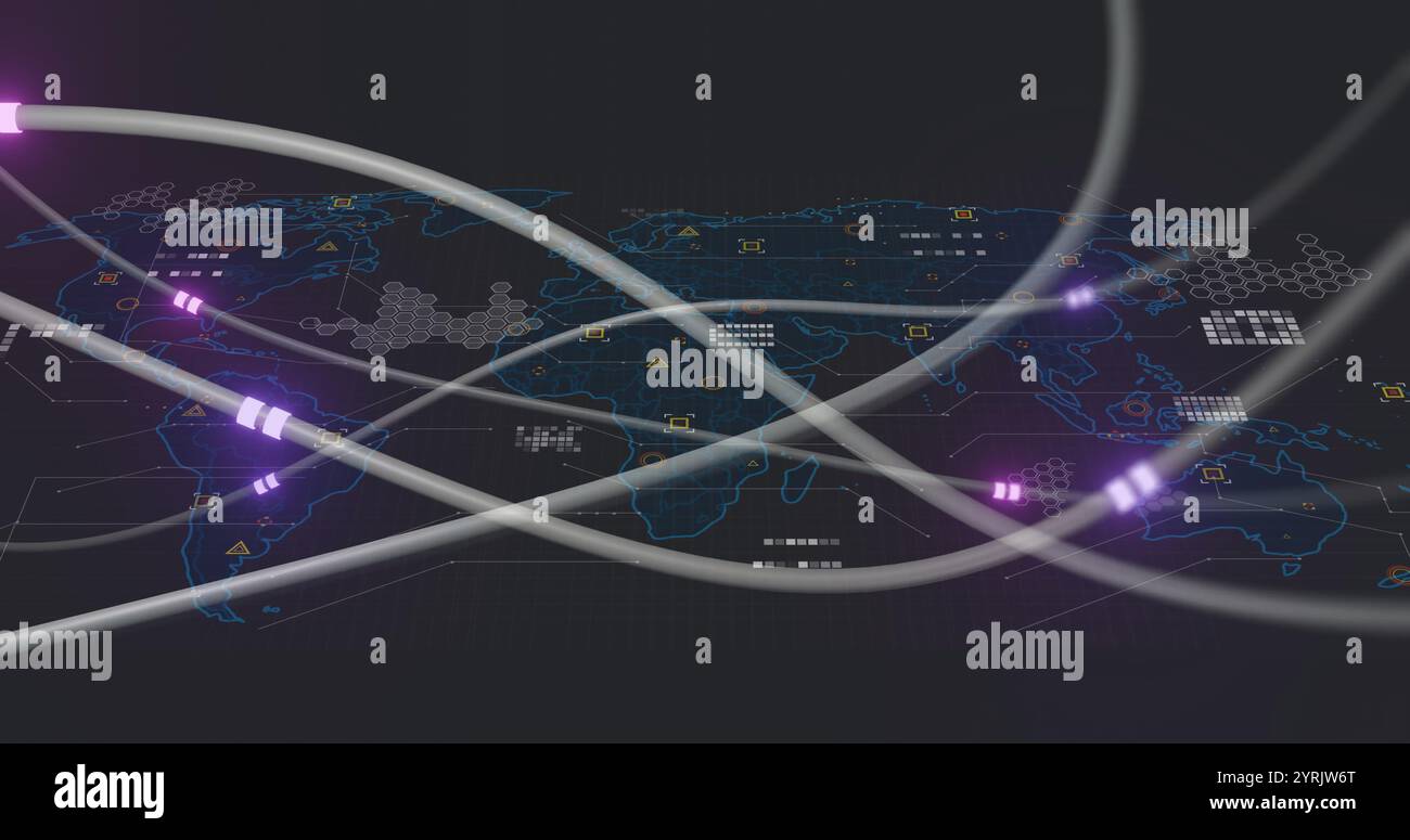 Global network connections and data transfer image over world map Stock ...