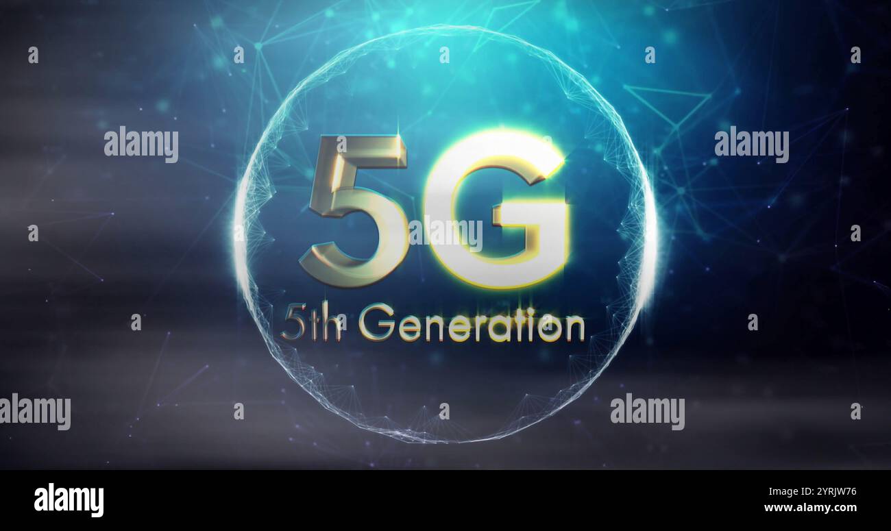 5th Generation text and 5G symbol image over digital network background ...
